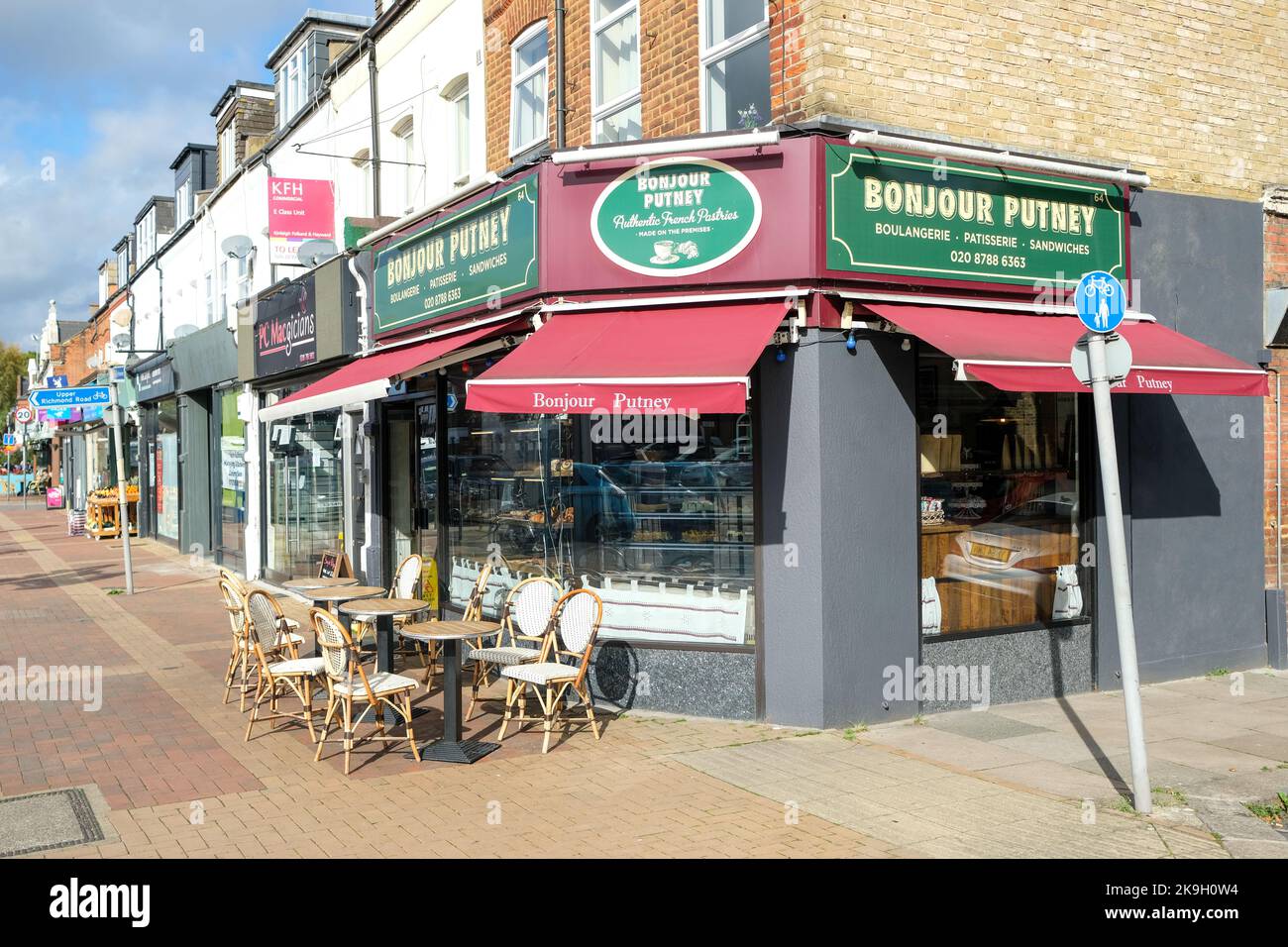London- October 2022: Bonjour Putney patisserie on Lower Richmond Road ...