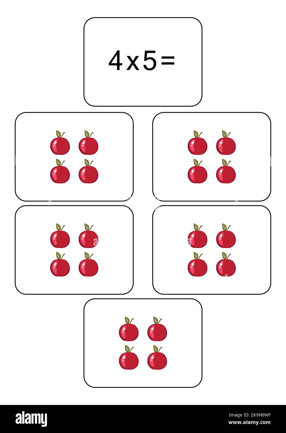 Multiplication table of 4. Maths card with an example, drawing ...