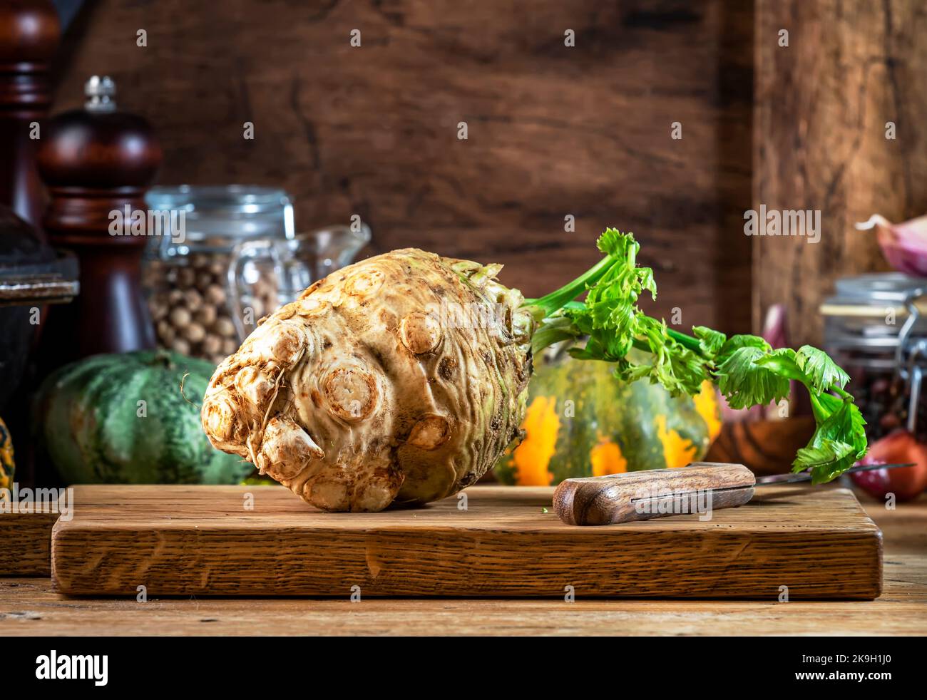 Autumn food cooking background with organic farm vegetables: celery ...