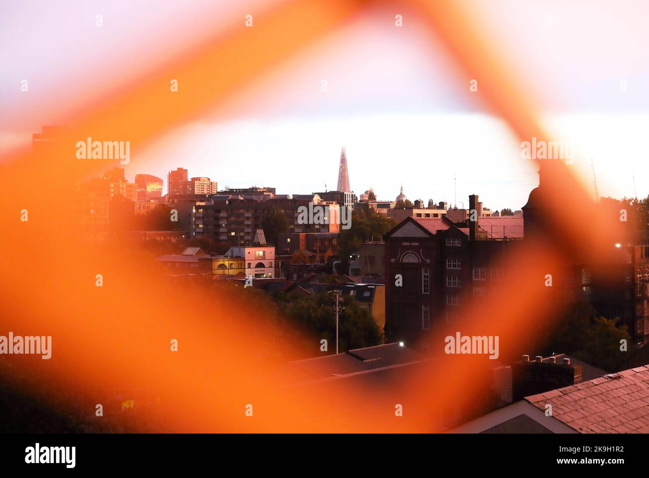 View of the City of London from a London balcony at sunset, UK Stock ...