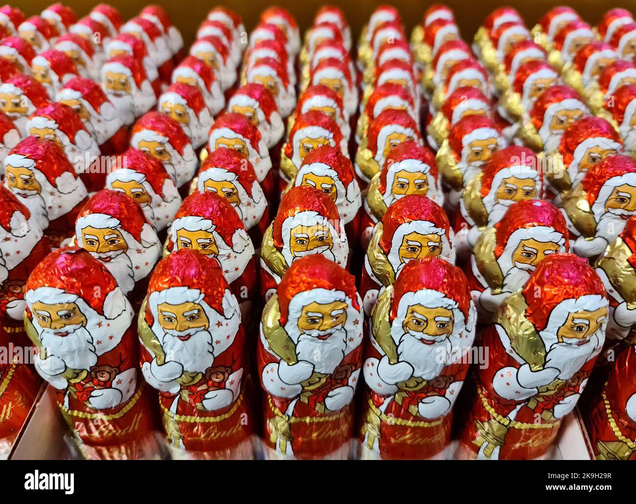 Kiel, Germany - 03. October 2022: A box full of chocolate Santas in ...