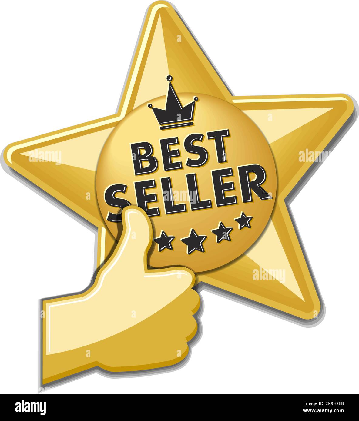 Advertising gold star sticker best seller with thumb up and crown ...