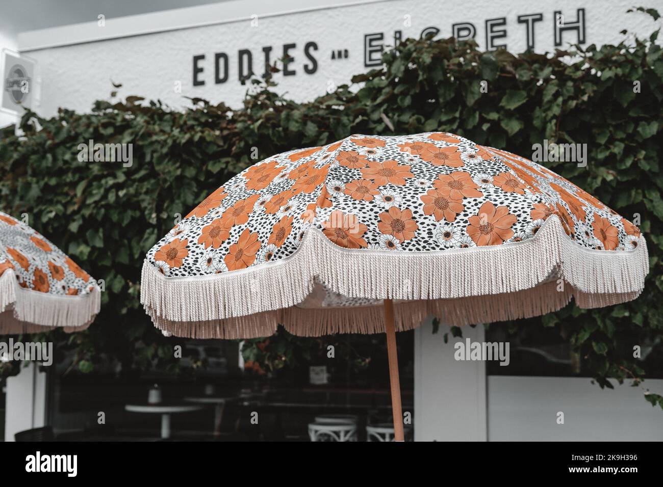 flower parasol outside a restaurant Stock Photo - Alamy