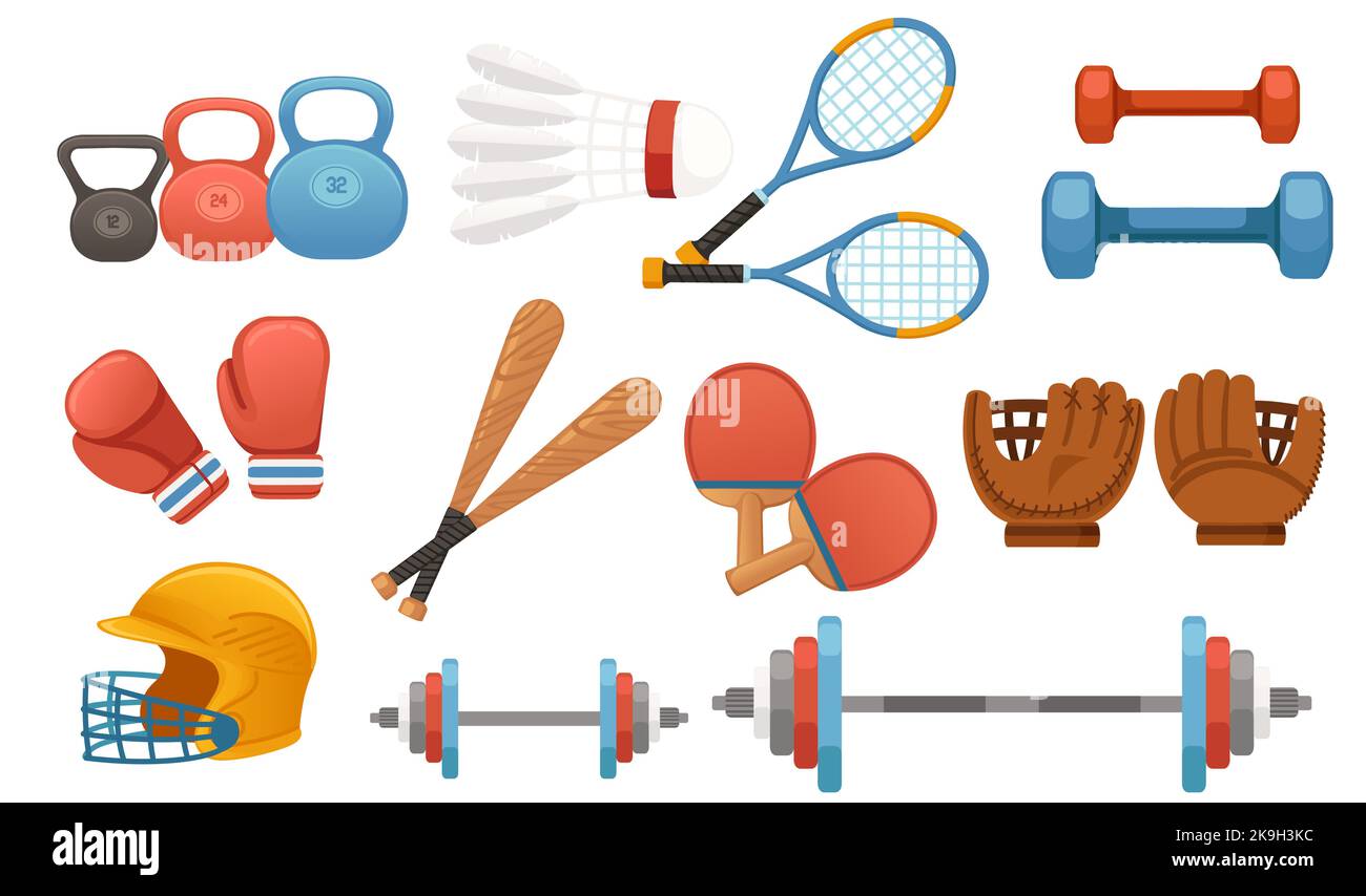 Set of sports equipment for different types of activity exercise vector ...