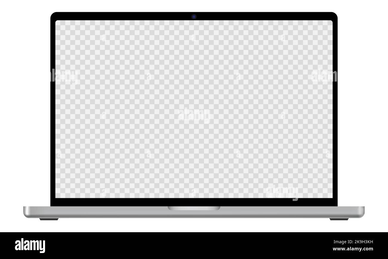 Realistic laptop with transparent screen. Isolated computer mockup ...