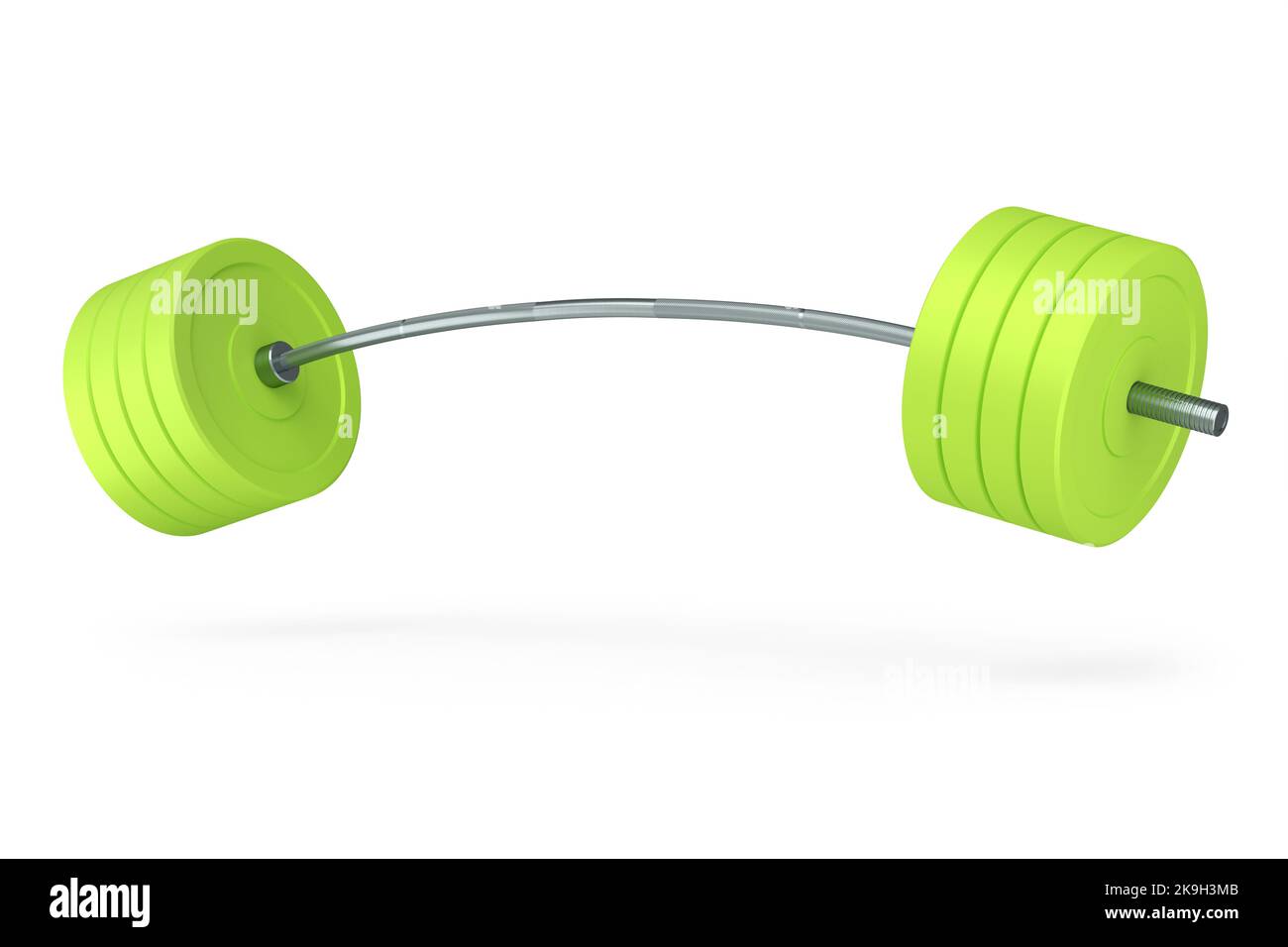 Abstract metal barbell with green disks isolated on white background ...