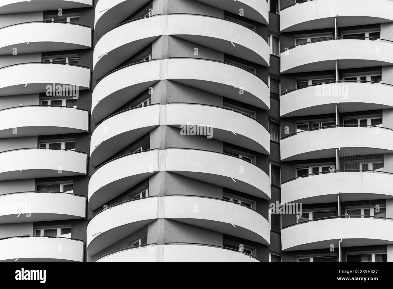 Balconies. Concrete balustrades for balconies in a residential building ...