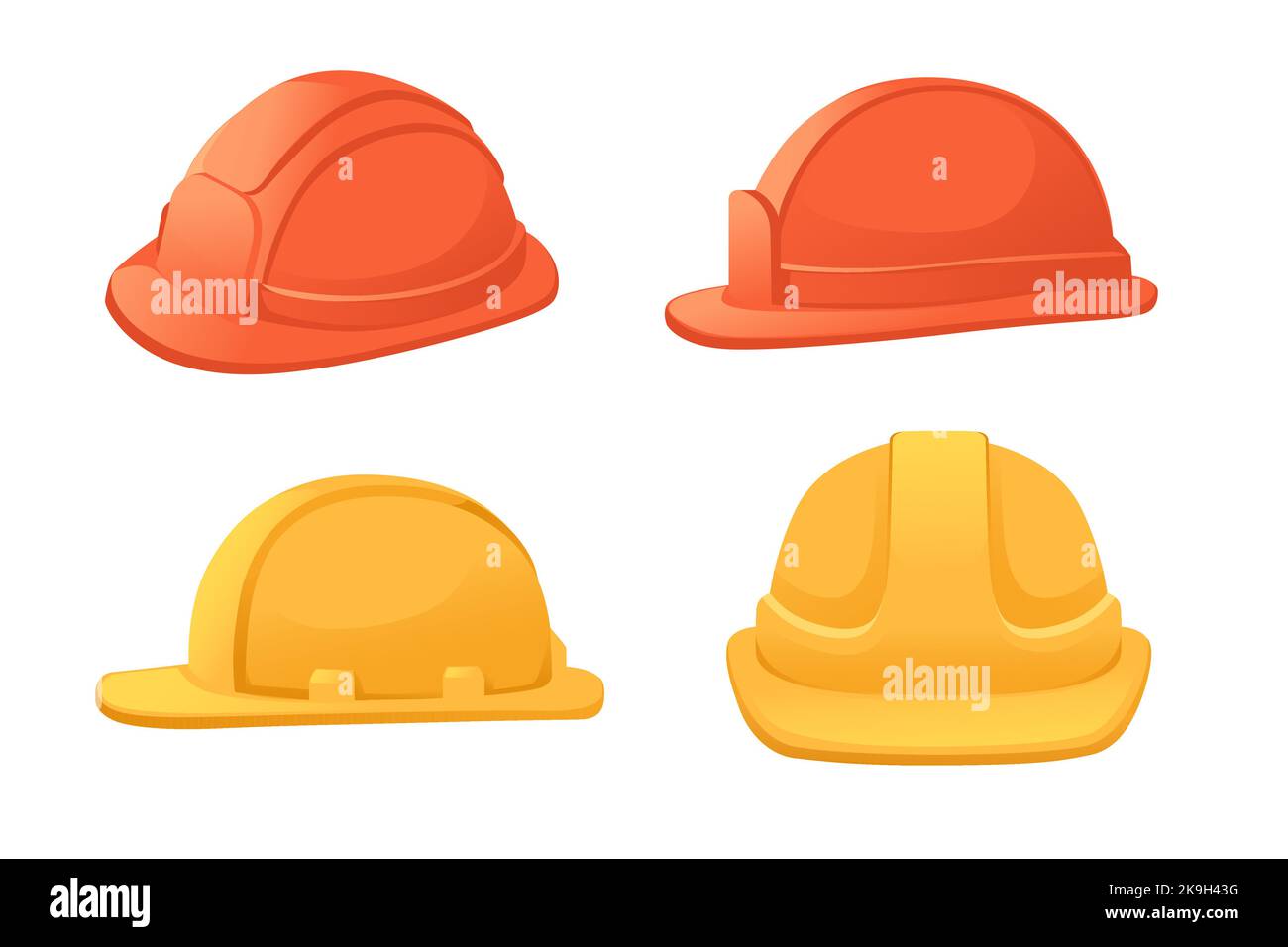 Set of red and orange color safety builder helmet vector illustration ...