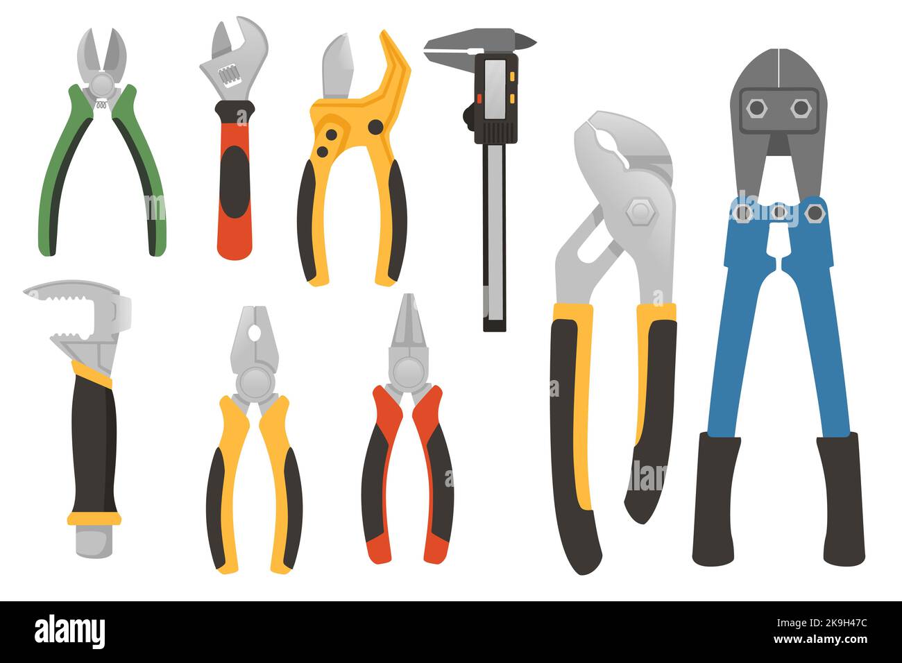 Set of different Wire cutter with rubber cover handle vector ...