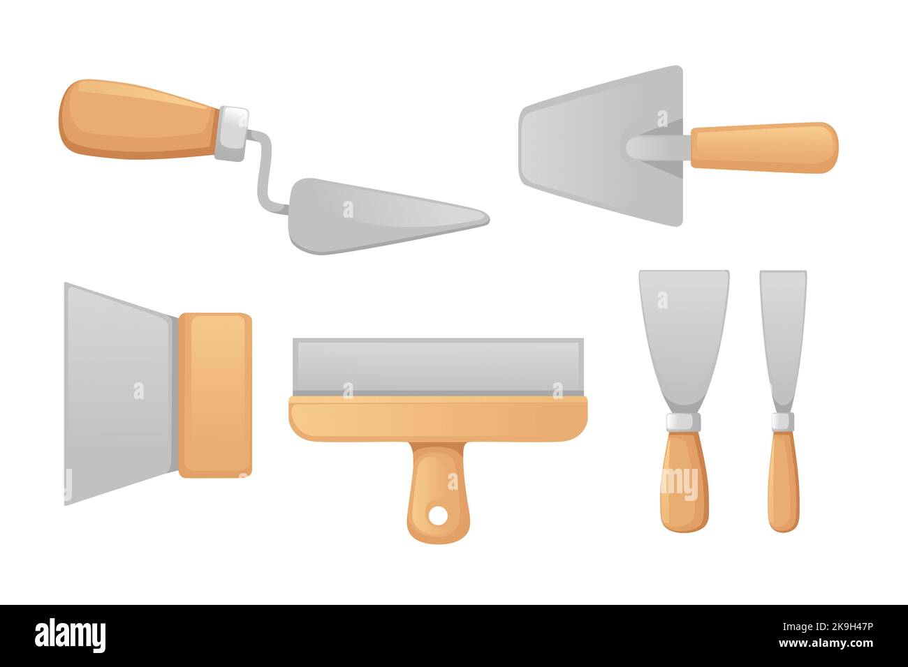Set of metal and wooden industrial trowel instrument vector ...