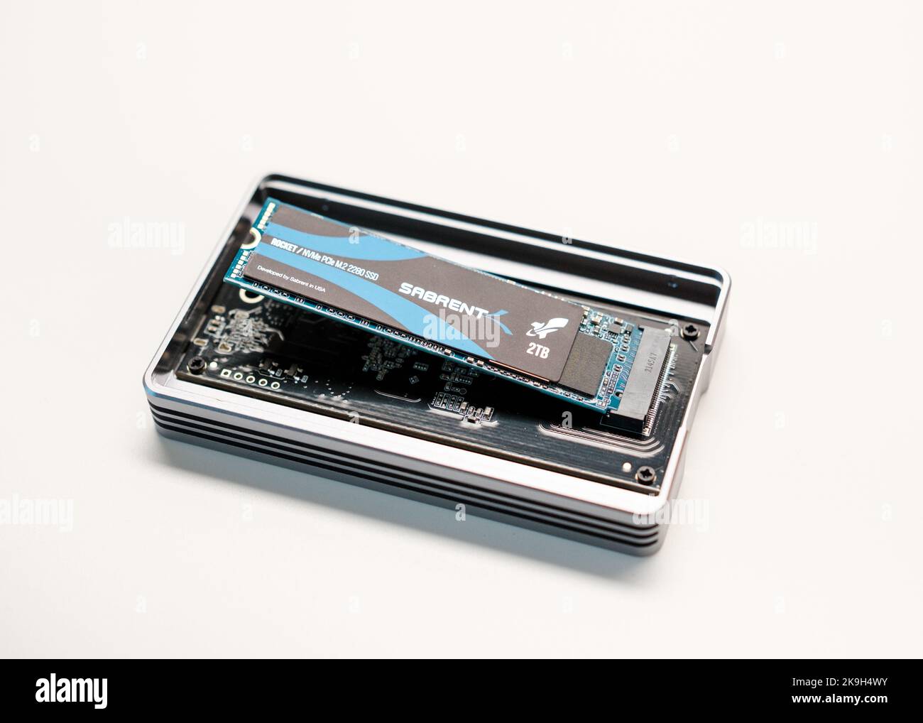 Newcastle UK: 16th Oct 2022: Close up of a very fast NVME Sabrent SSD ...