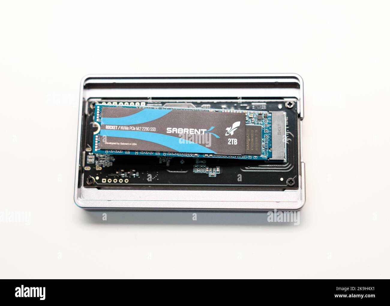 Newcastle UK: 16th Oct 2022: Close up of a very fast NVME Sabrent SSD ...