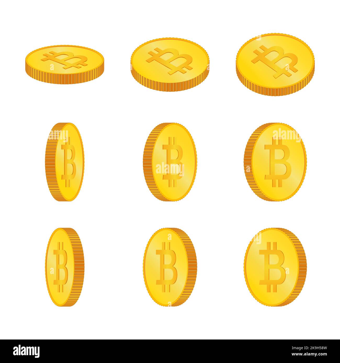 Bitcoins. 3D isometric physical coins. Currency. Golden coins with ...