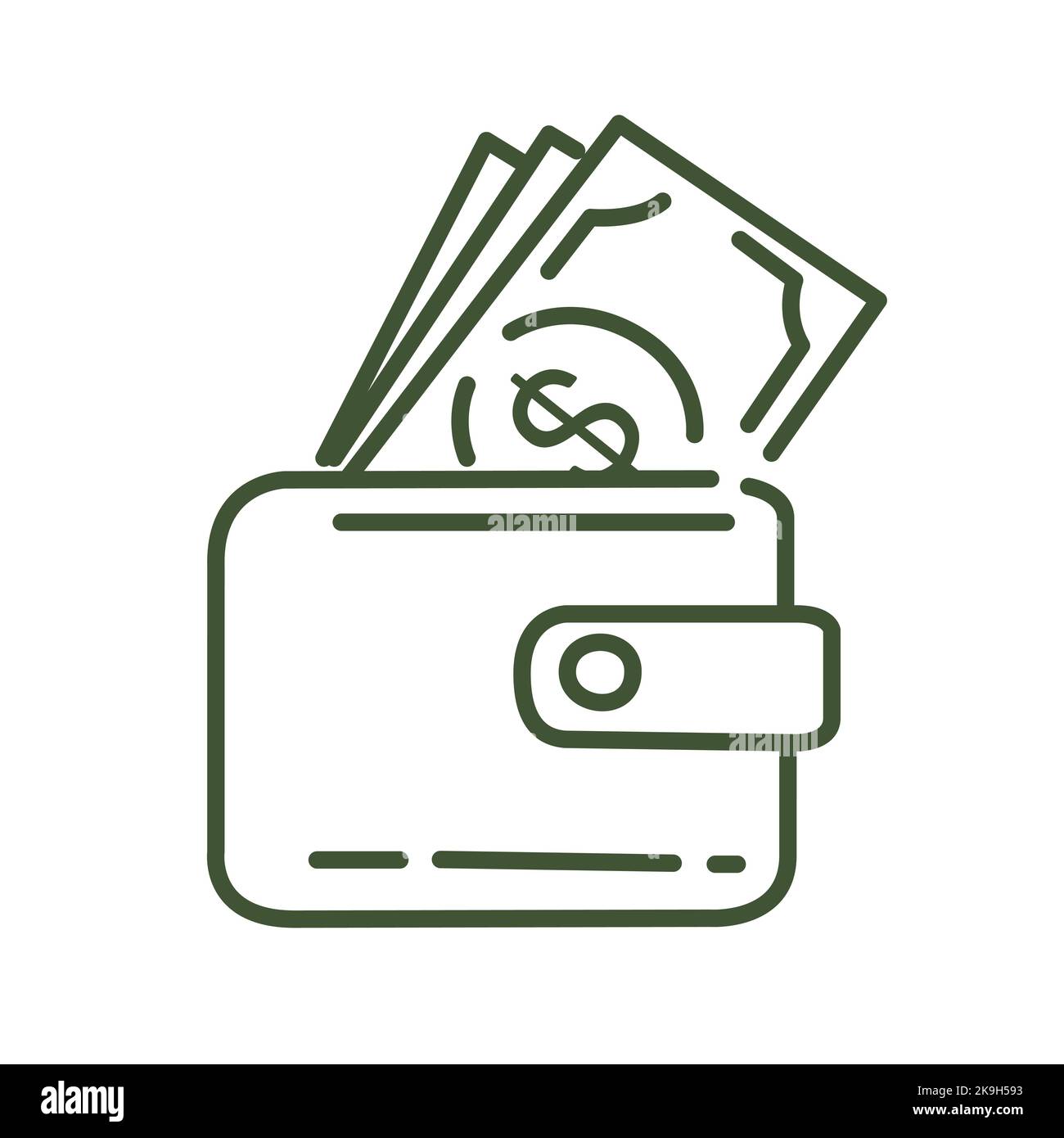 Paper dollar currency with wallet green outline design vector ...
