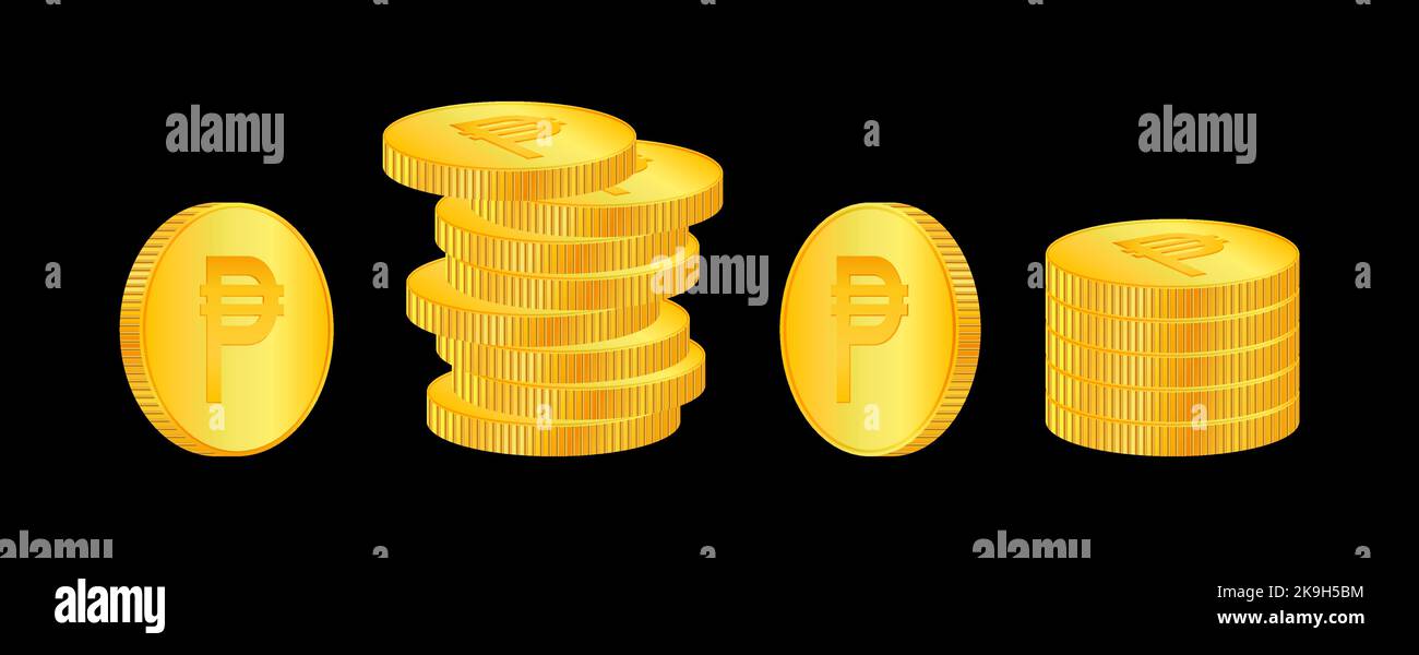 Peso. 3D isometric Physical coins. Currency. Golden coins with Peso ...