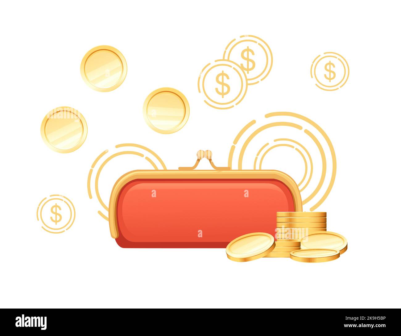 Red wallet with golden coins vector illustration on white background ...