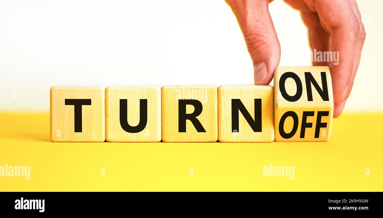 Turn on or off symbol. Concept words Turn off and Turn on on wooden ...