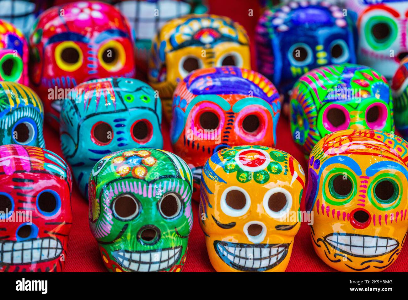 Colorful skulls for day of the dead celebration, Cancun, Mexico Stock ...