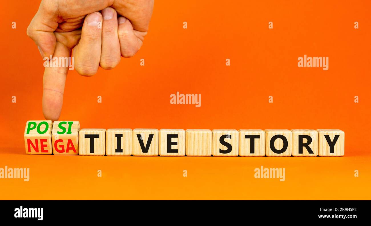 Positive or negative story symbol. Businessman turns cubes, changes ...