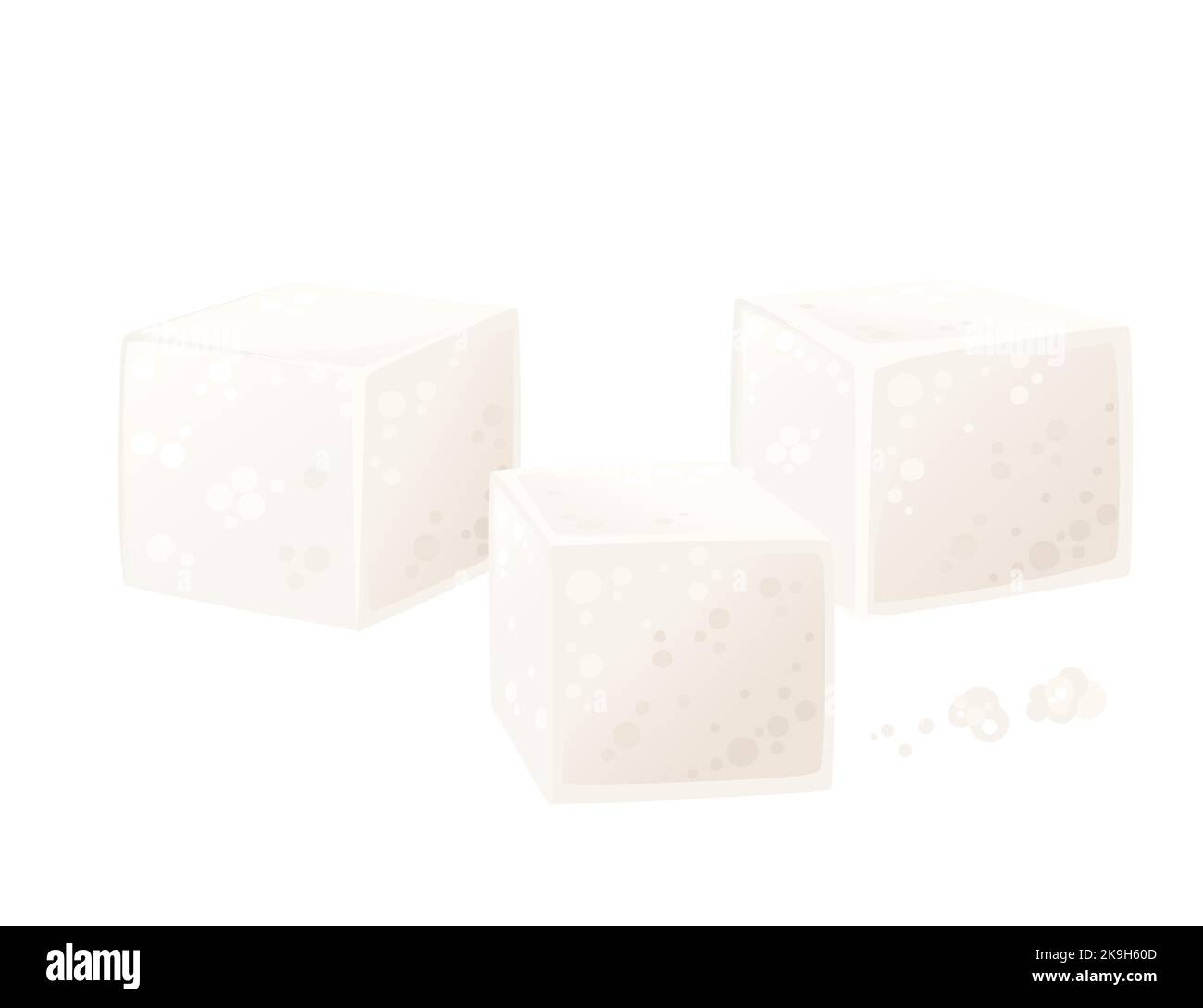 Three cubes of natural white sugar vector illustration isolated on ...