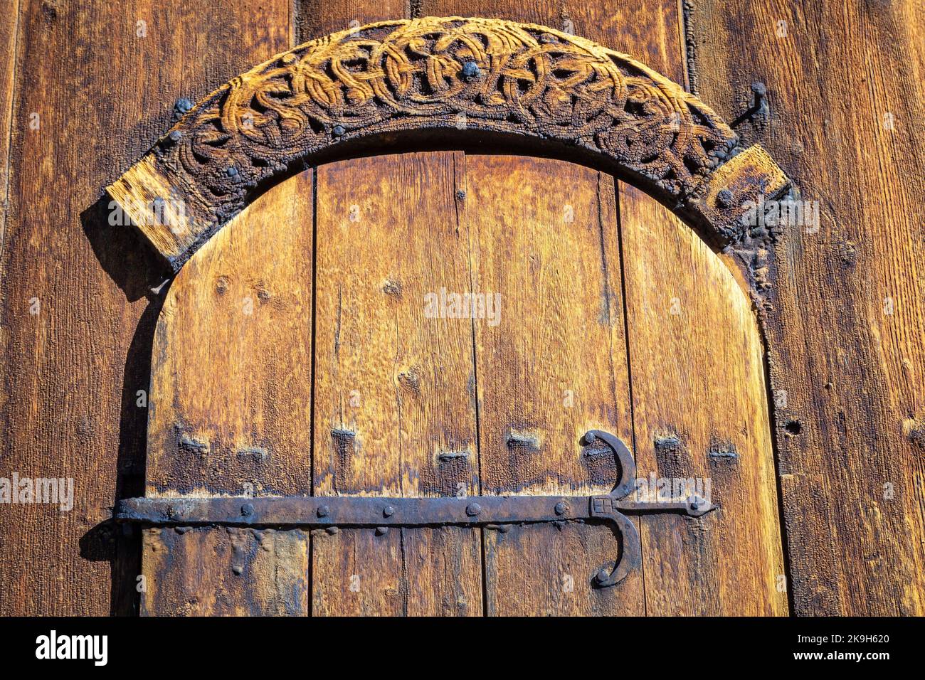 Ancient Lom Stave Church wooden door lock closed, Norway, Scandinavia ...