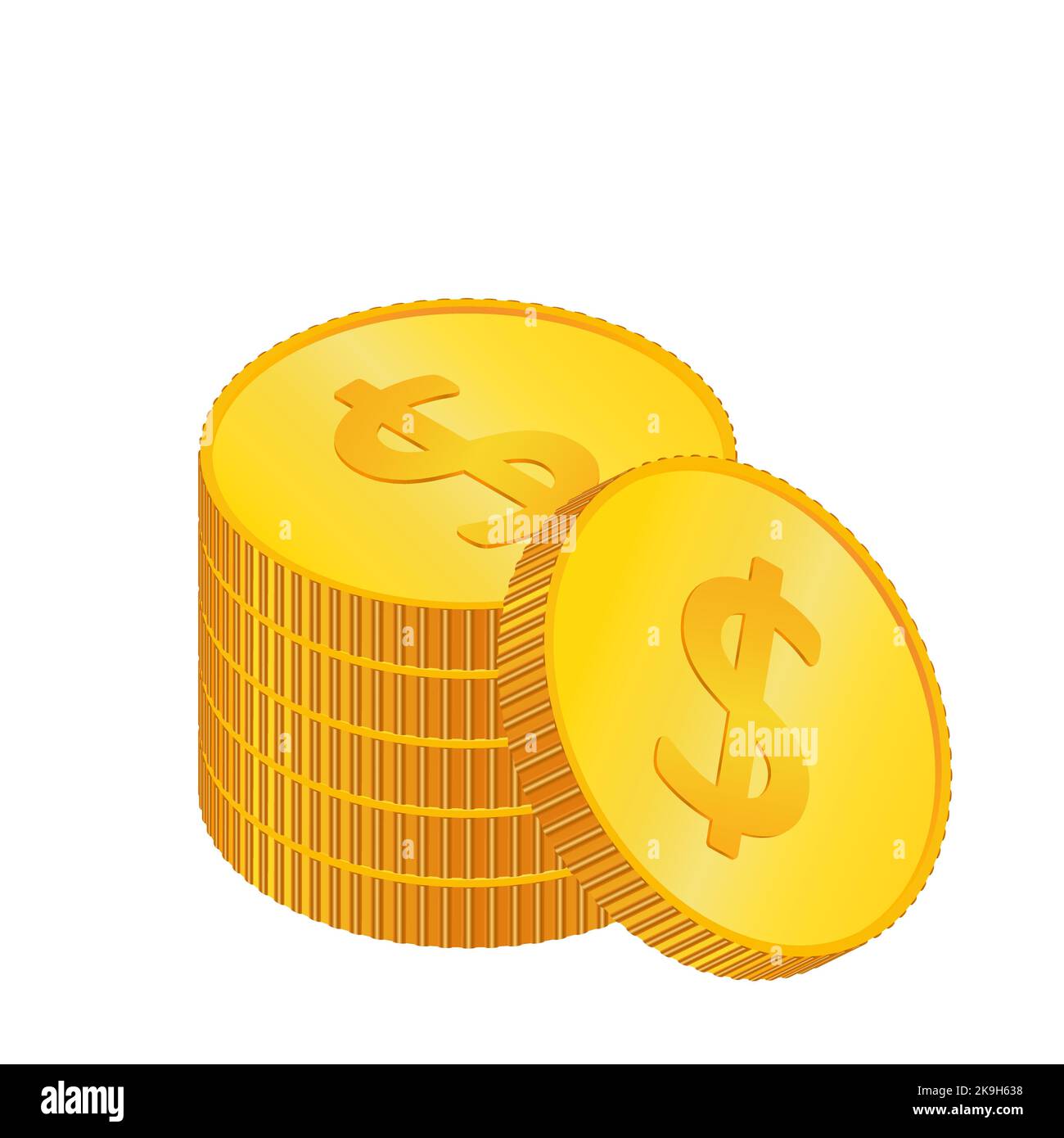 Dollar. 3D isometric physical coins. Currency. Golden coins with dollar symbol isolated on ...