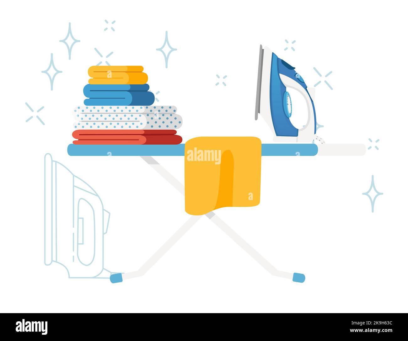 Metal ironing board with soft blue cover for hand ironing clothes ...