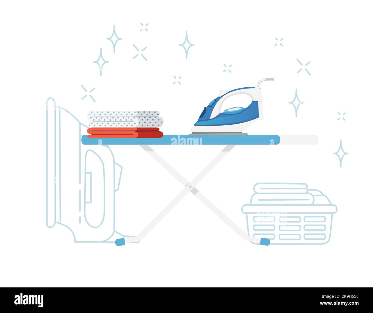 Metal ironing board with soft blue cover for hand ironing clothes ...