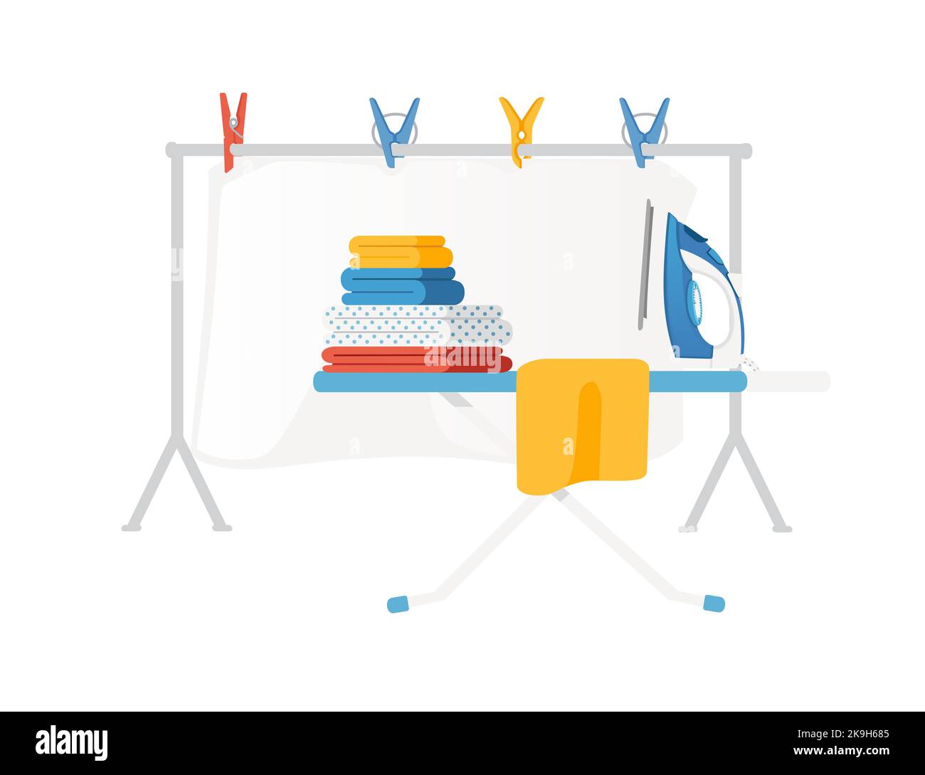 Metal ironing board with soft blue cover for hand ironing clothes ...