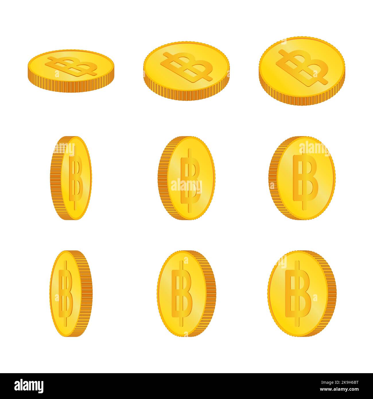 Baht. 3D isometric Physical coins. Digital currency. Golden coins with ...