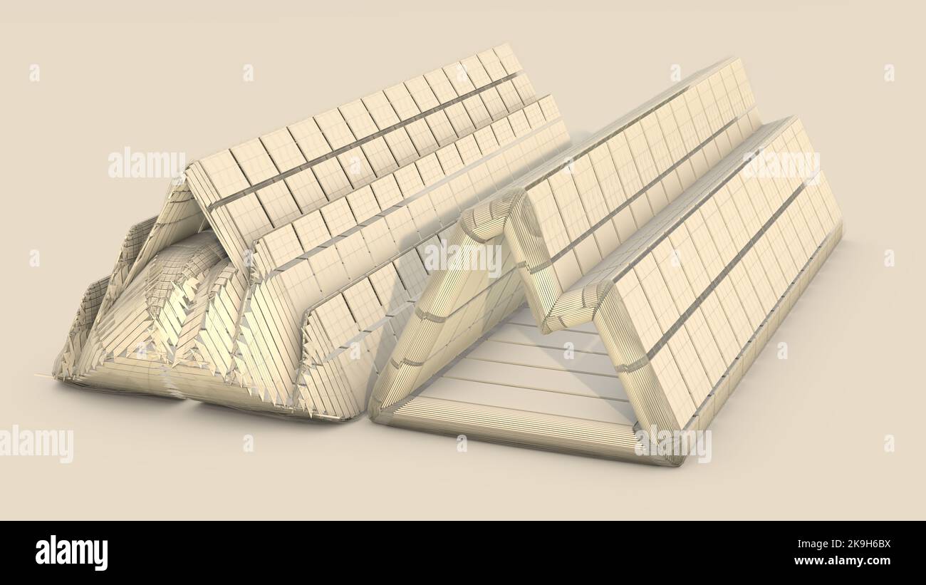 3D Illustration of an architectural structure based on the contours of ...