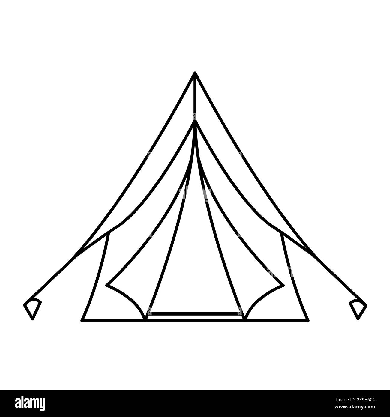 Line Style Single Camping Tent Vector Illustration Isolated On White