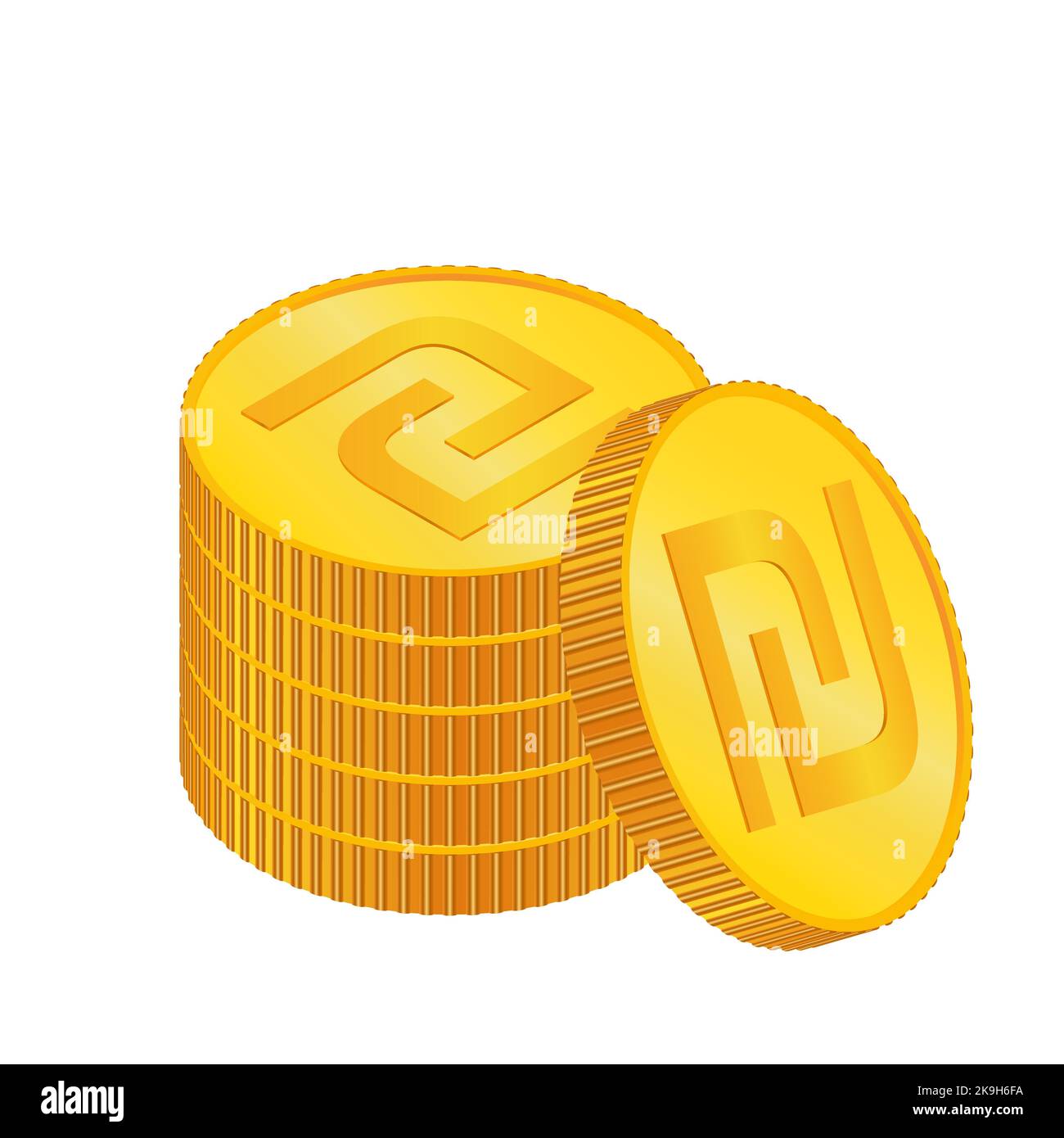 Sheqel. 3D isometric Physical coins. Currency. Golden coins with Sheqel ...