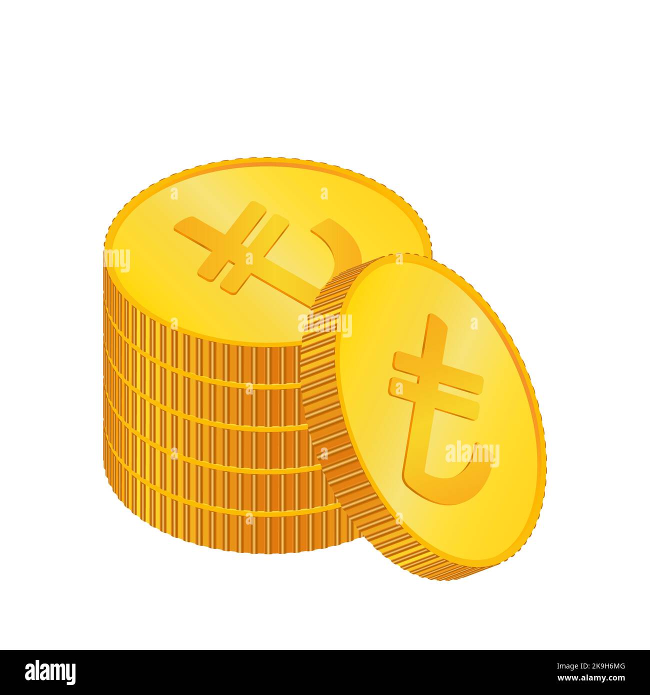 Turkish lira. 3D isometric Physical coins. Currency. Golden coins with turkish lira symbol ...