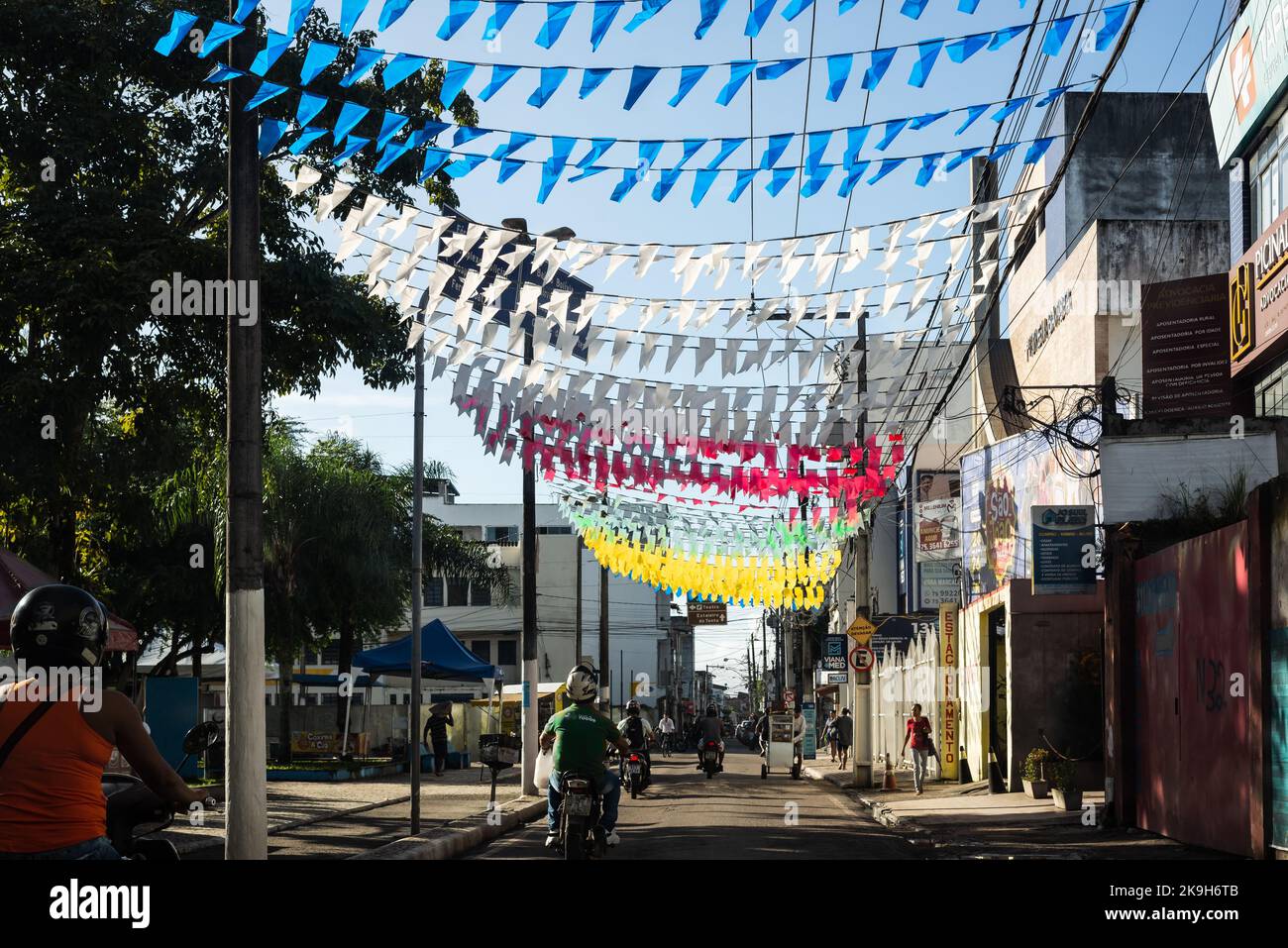 Decoration of Sao Joao with flags in the city of Valenca, Bahia Stock ...