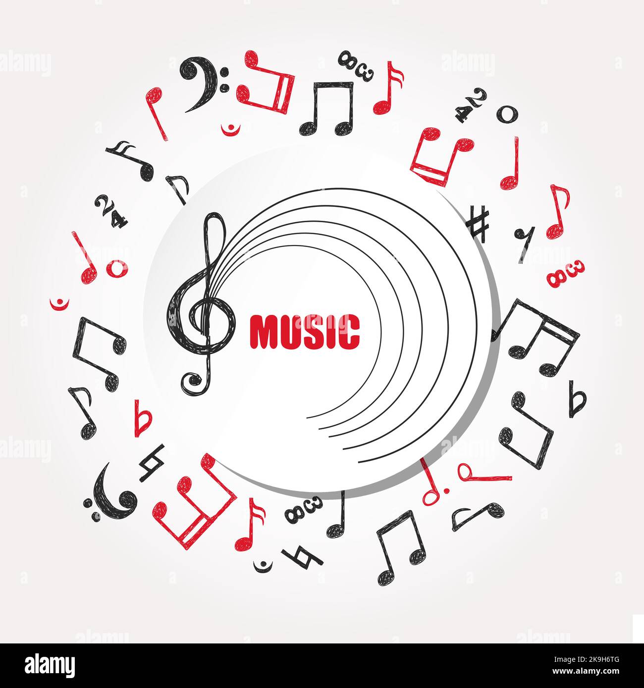 Music circle background in black and red colors. Vector musical ...