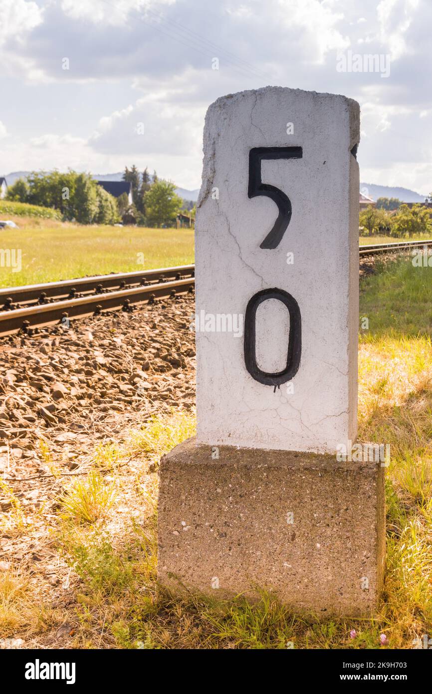 A mile stone from the german railway Stock Photo - Alamy