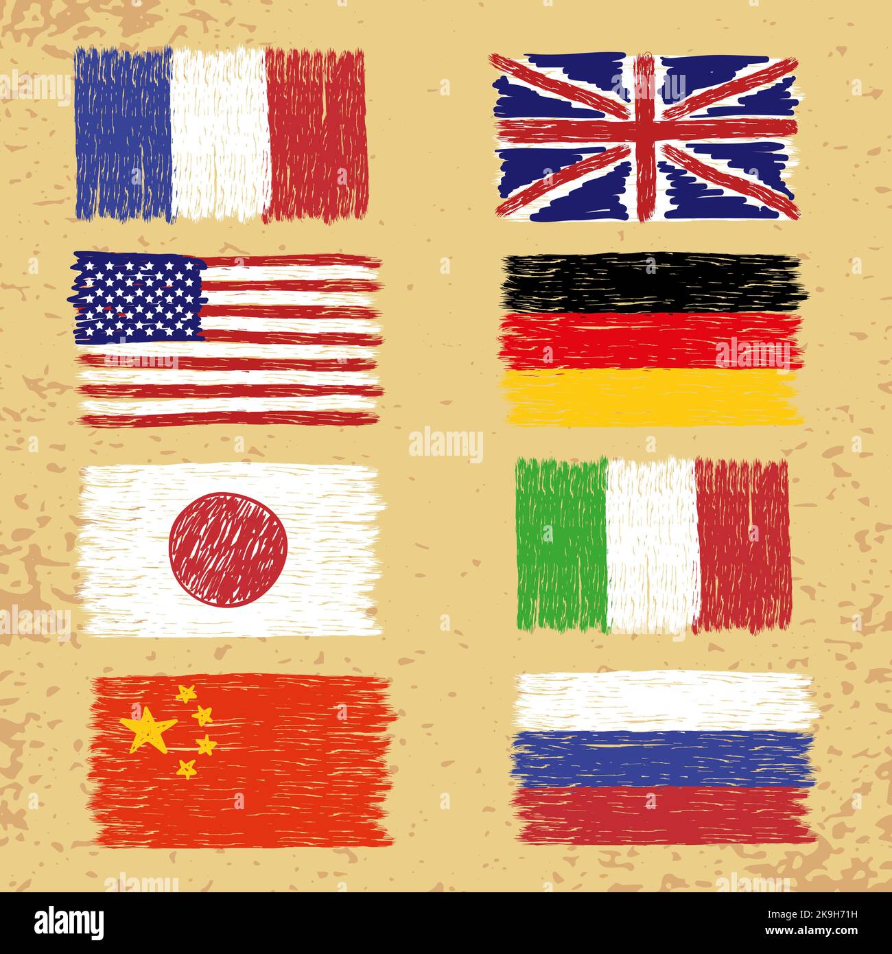 Set of hand drawn world flags. Vector grunge illustration Stock Vector ...