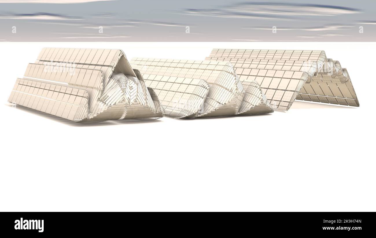 3D Illustration of an architectural structure based on the contours of ...