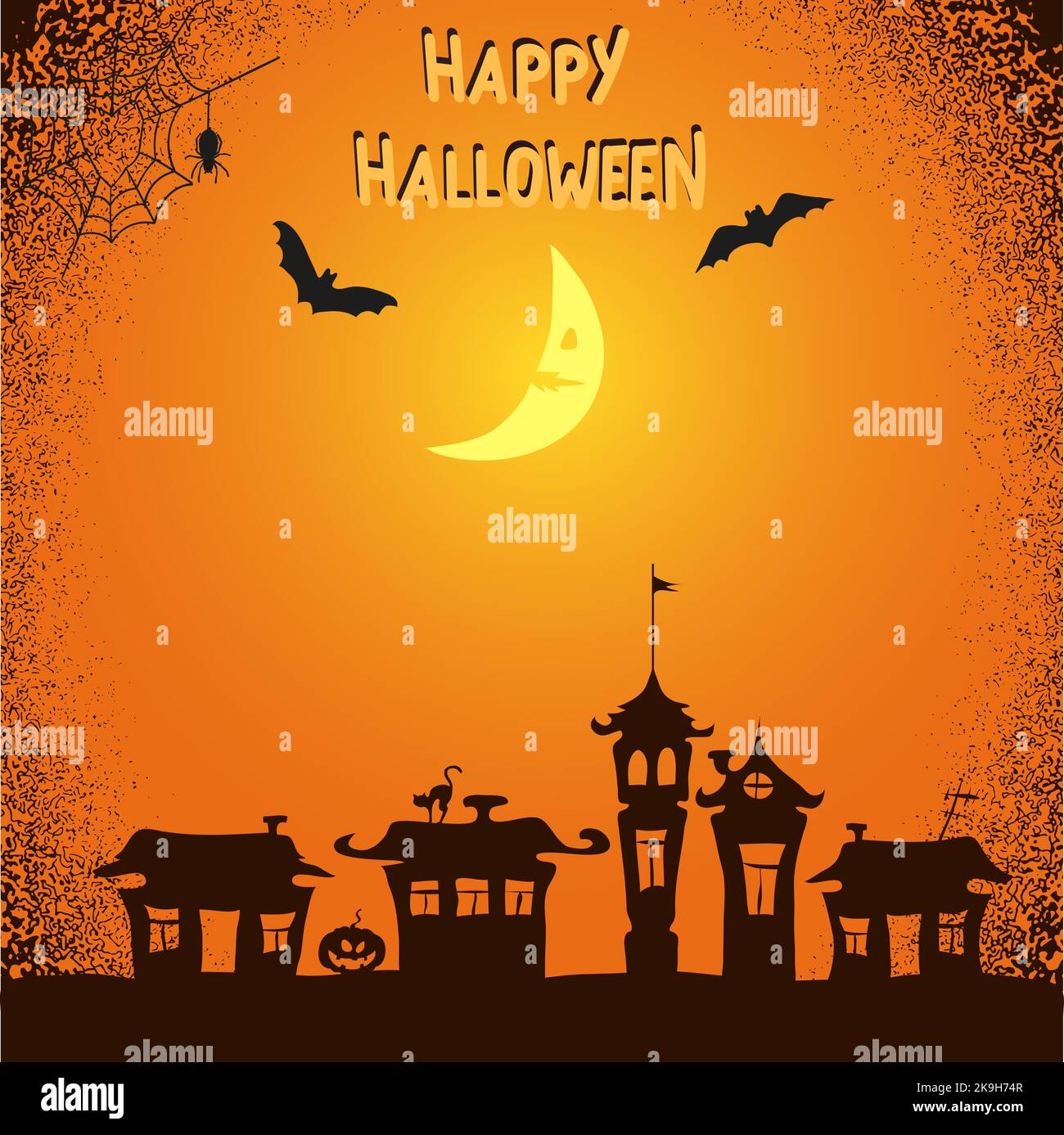 Halloween background in orange and black colors. Vector illustration of ...