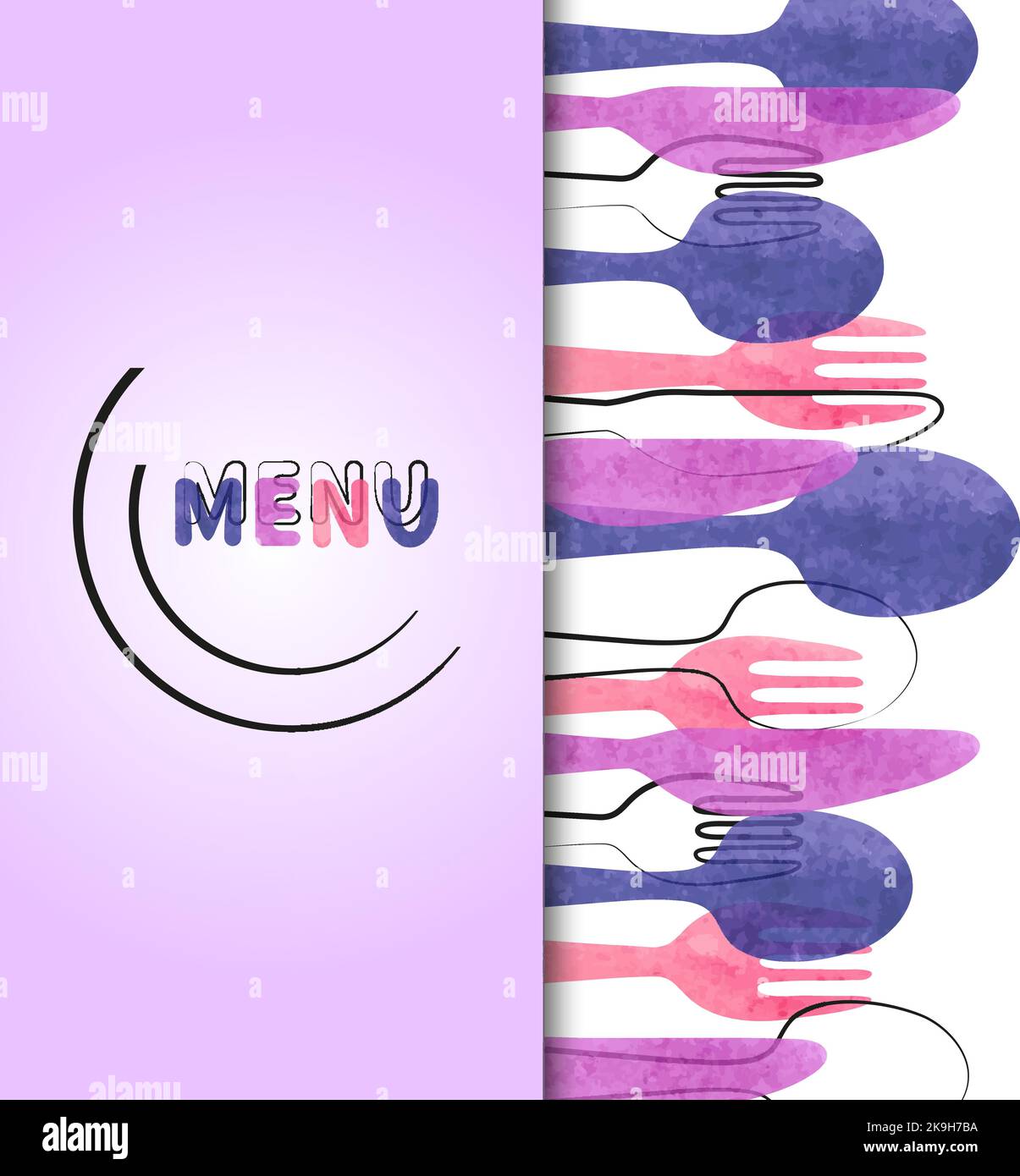 Restaurant menu design. Vector card template with watercolor cutlery ...