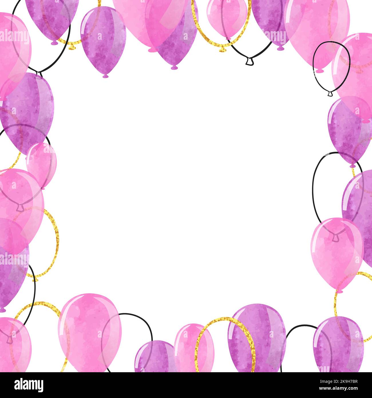 Watercolor purple and glittering gold balloon. Vector celebration ...