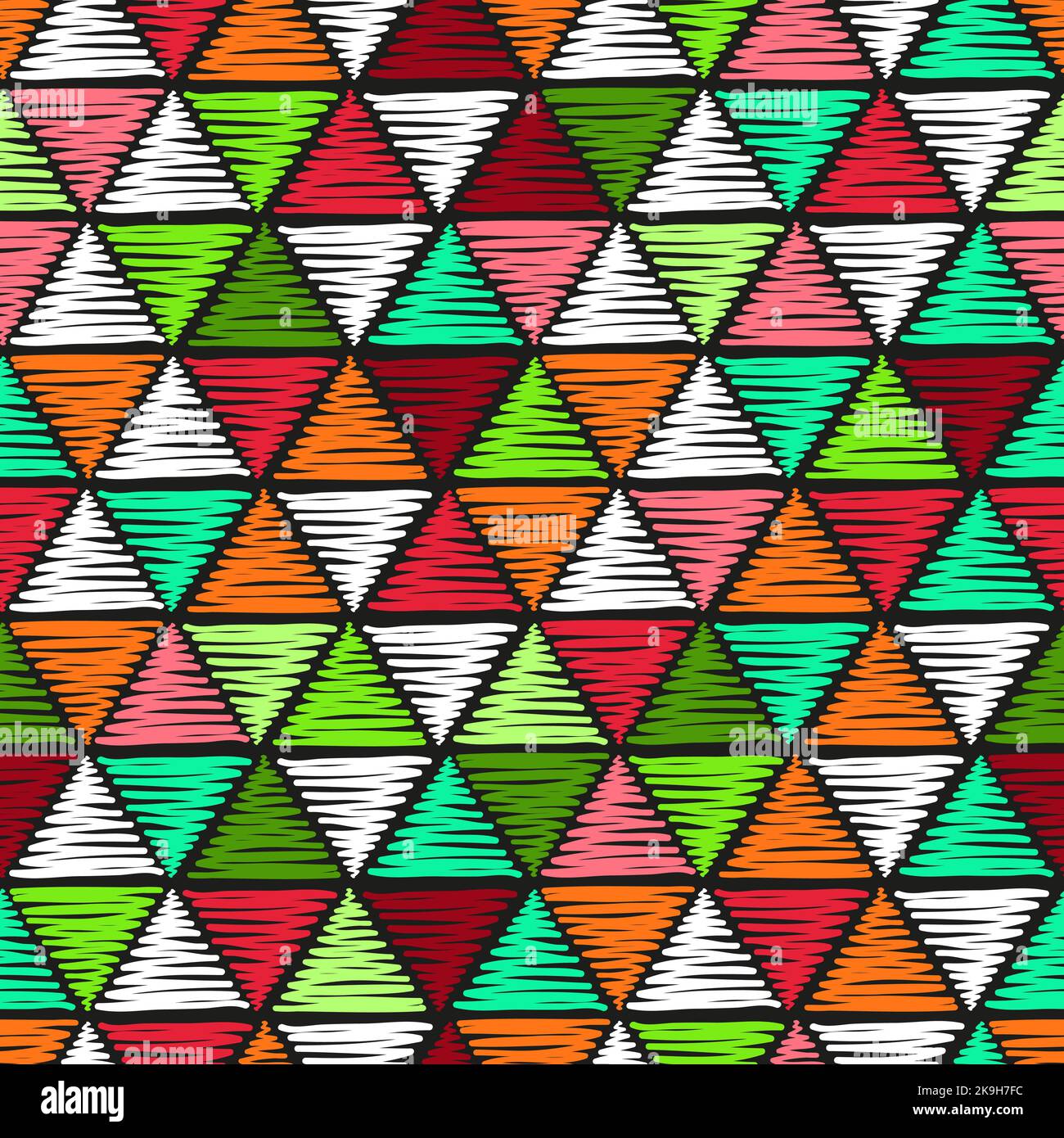 Hand drawn colorful triangles seamless pattern. Vector doodle ...