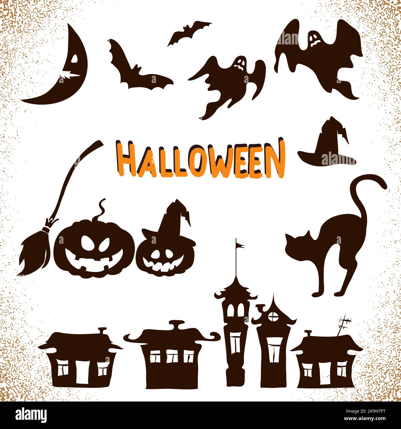 Hand drawn Halloween icons set. Collection of vector holiday symbols ...
