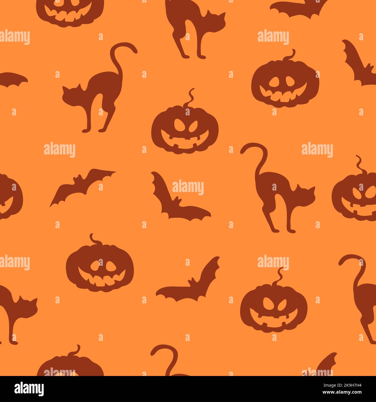 Vector orange Halloween background with pumpkins, bats and cats ...