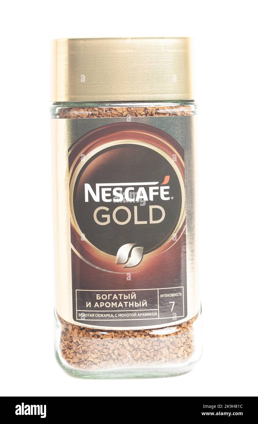 Moscow, Russia, October 28,2022: Nescafe Gold instant coffee in a glass ...