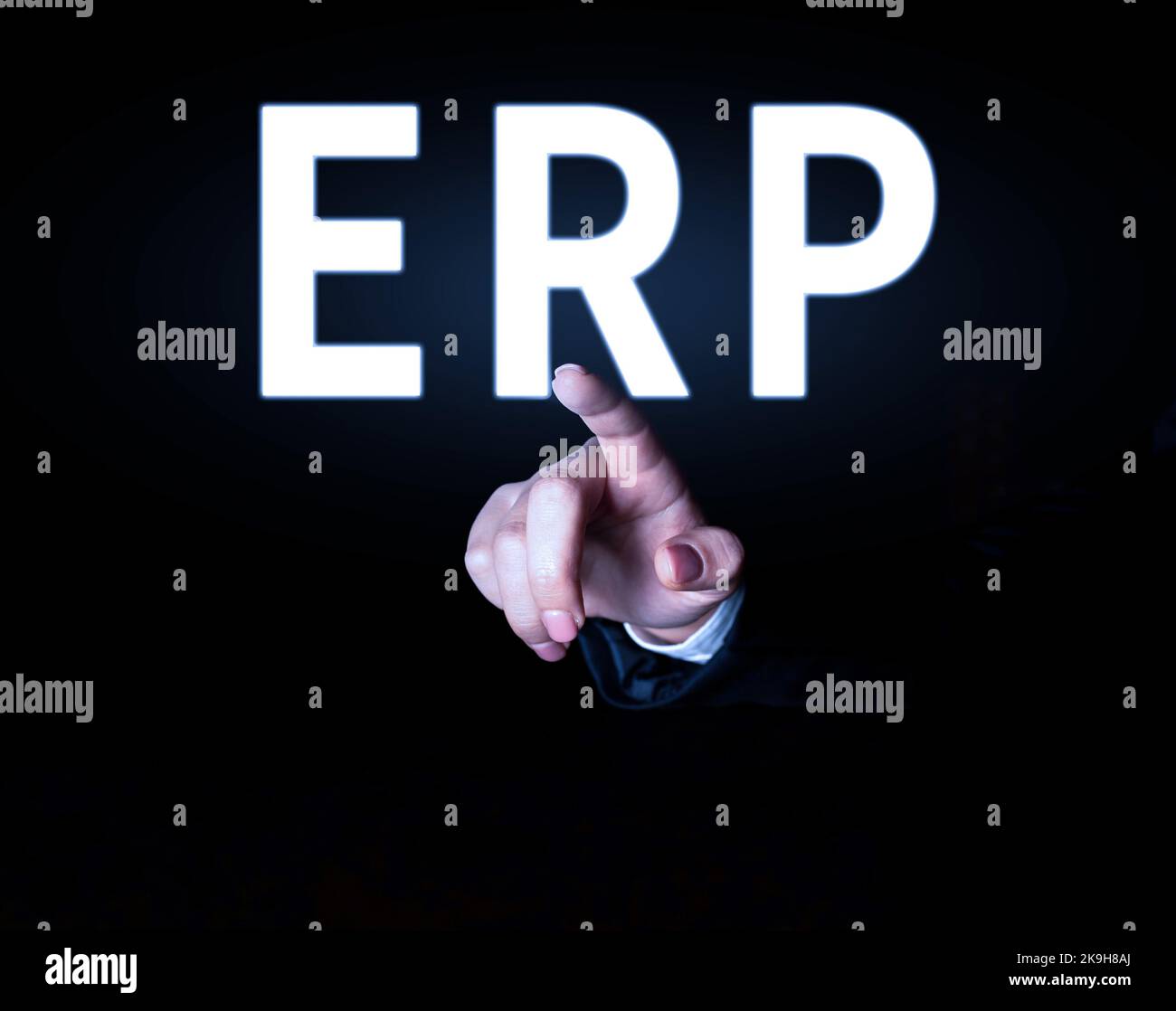 Text caption presenting Erp. Word Written on enterprise resource planning centralized database ...