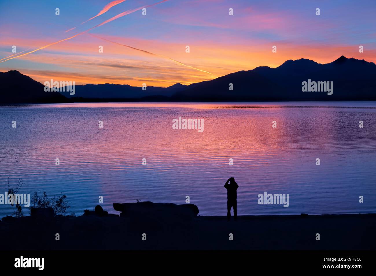 Sunset at Silverwood Lake, Pacific Crest Trail, California, USA Stock ...