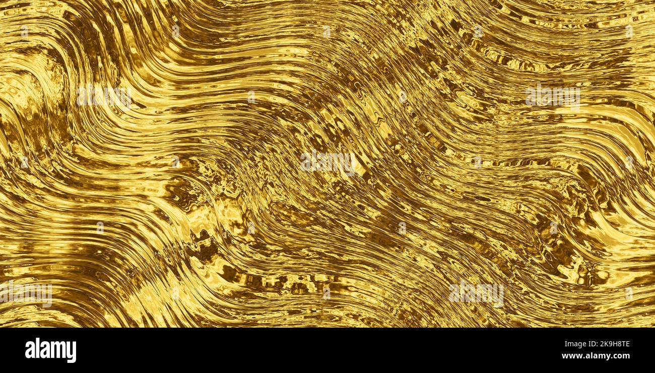 Seamless gold stained glass refraction waves background texture. Shiny ...