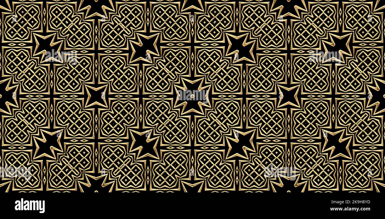 Seamless golden Aztec or Mayan tribal pattern. Vintage abstract Celtic ...